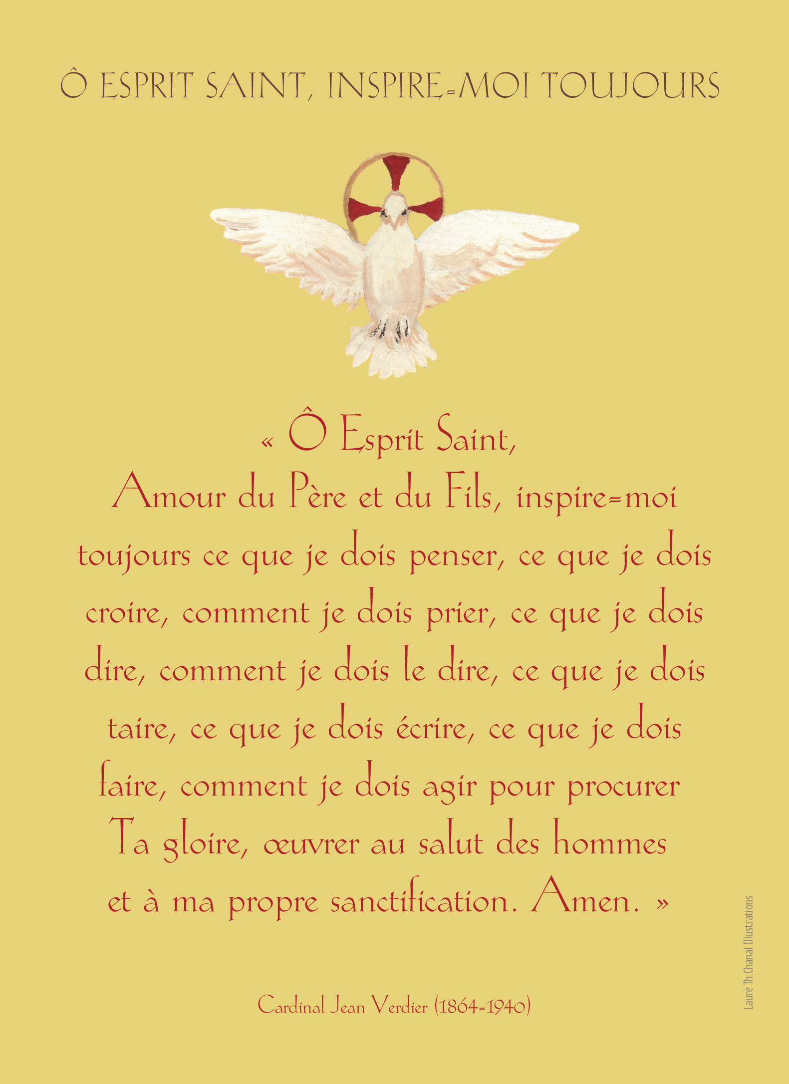 CARTE PRIERE "O ESPRIT SAINT, INSPIRE MOI TOUJOURS" – Laure Th.Chanal Illustrations